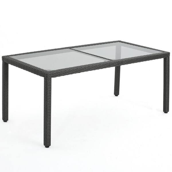 ToolCat 68 in. Gray Rectangular Rattan Outdoor Dining Table with ...