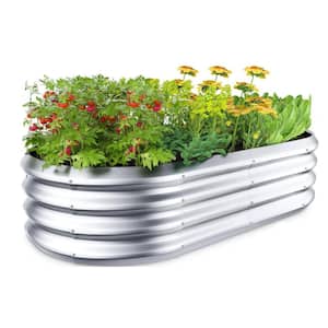 Primehome Galvanized Metal Oval Raised Garden Bed Planter Box- 4 ft. L ...
