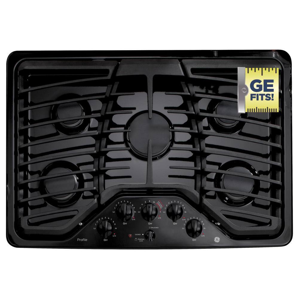 GE 30 in. Gas Cooktop in Black with 5 Burners including 1 Power Boil ...