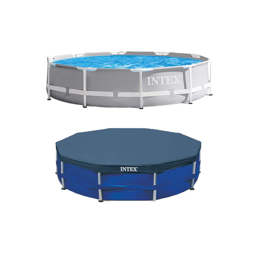 Intex 10 ft. Round 30 in. D Soft-Sided Metal Frame Pool with 10 ft ...