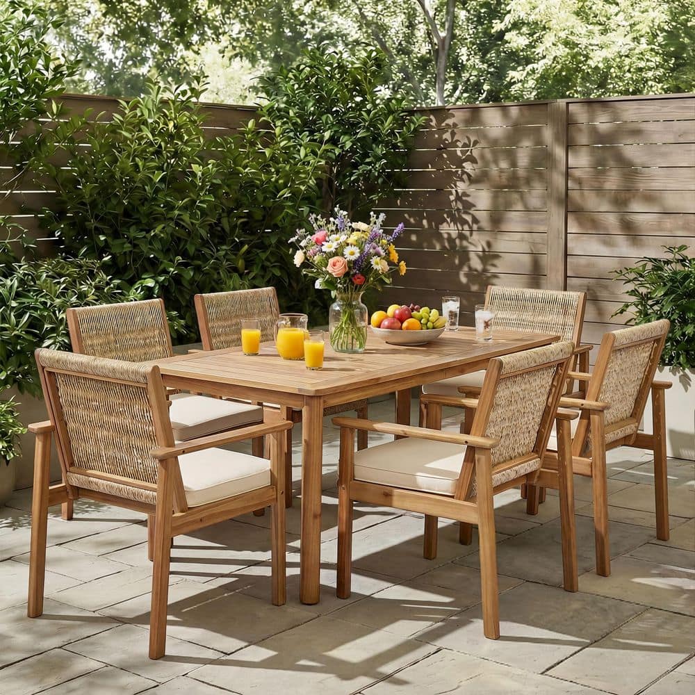 CHRISTOPHER KNIGHT HOME Wilona 7-Piece Beige+Light Teak Wood Top Dining ...