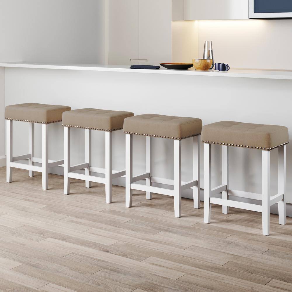 Nathan James Hylie 24 in. Natural Flax Nailhead Saddle Cushion White ...