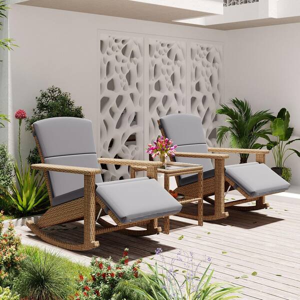 Harper & Bright Designs 3-Piece Natural Wicker and Metal Outdoor ...