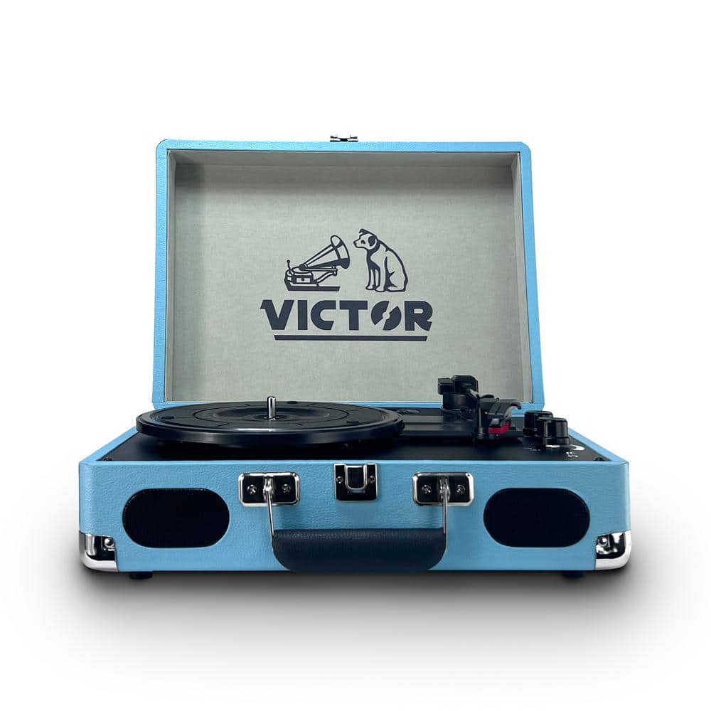 Victor VICTOR Metro Plus Battery-Powered Bluetooth Suitcase Turntable, 3-Speed Vinyl Record ...