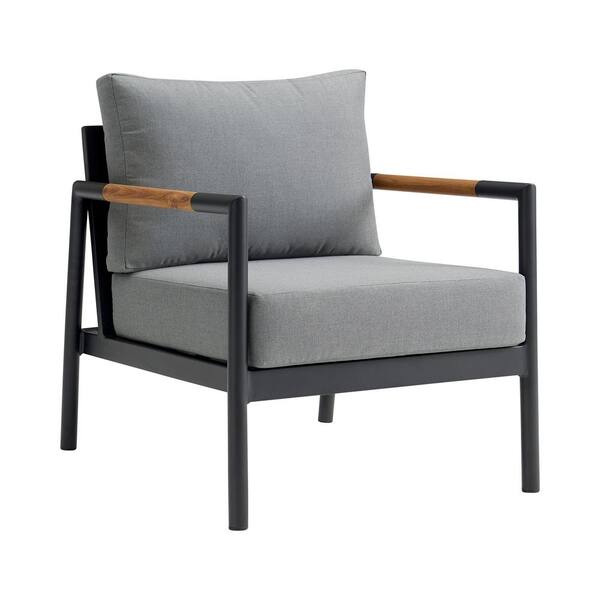 Armen Living Crown Black Aluminum and Teak Wood Outdoor Lounge Chair ...