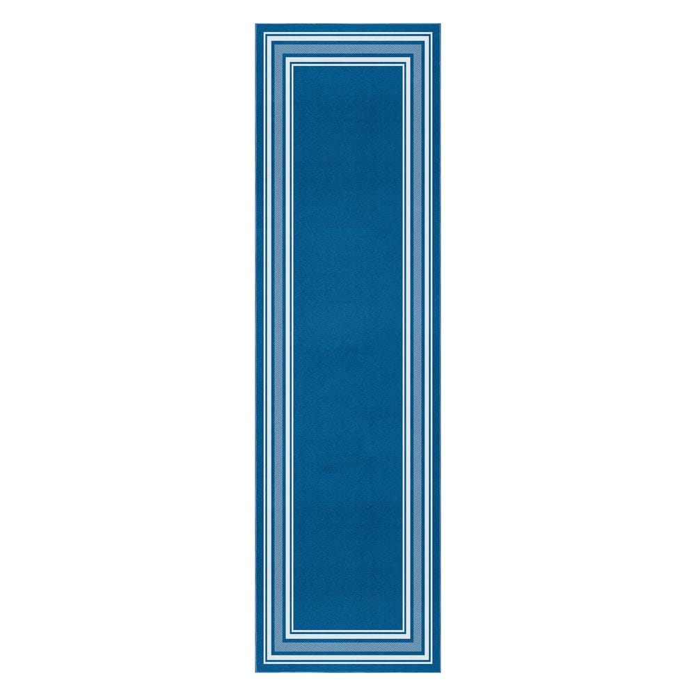 Beverly Rug 2 X 7 Blue Carmel Bordered Non Slip Runner Indoor Area Rug ...