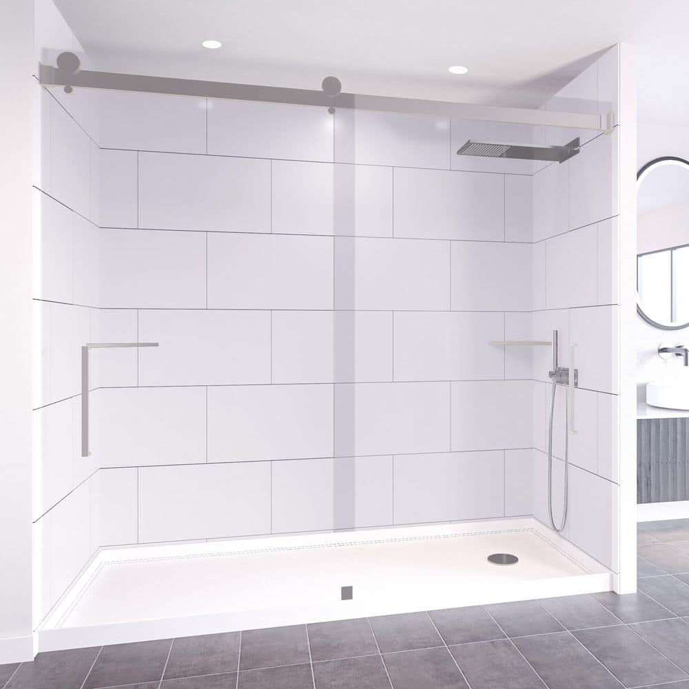 NuVo Winter White-Tetherow 60 in. x 32 in. x 99 in. Floor Ceiling Base Wall Door Alcove Shower ...