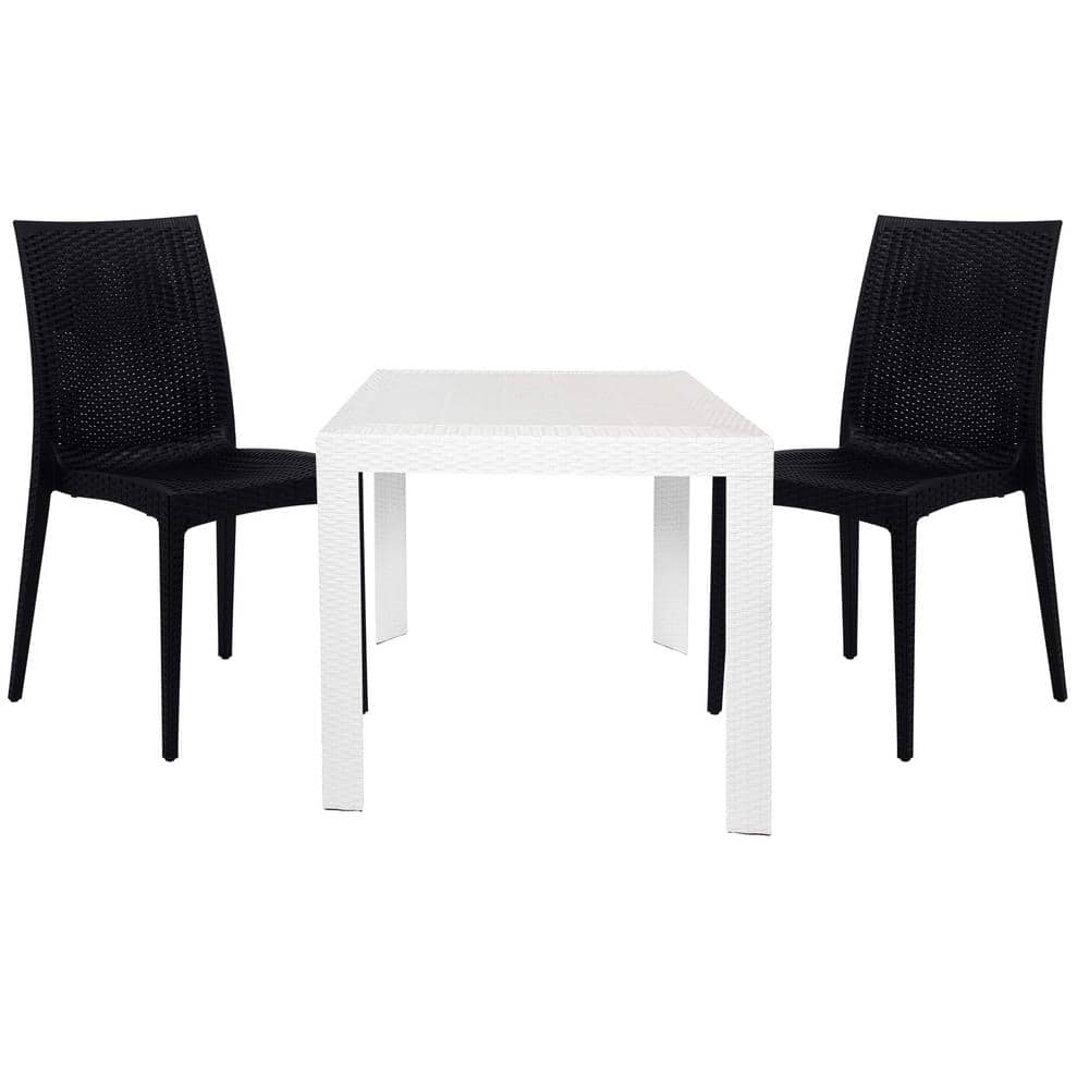 Leisuremod Mace Modern 3-Pcs Patio Dining Set with Stackable Plastic ...