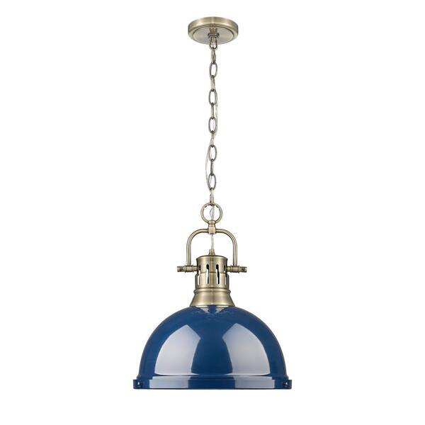 Golden Lighting Duncan 100-Watt 1-Light Aged Brass Shaded Pendant Light ...