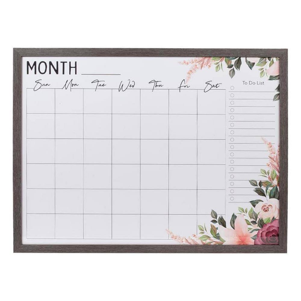Kiera Grace Dry Erase Monthly Whiteboard Calendar with Gray Wood Effect ...