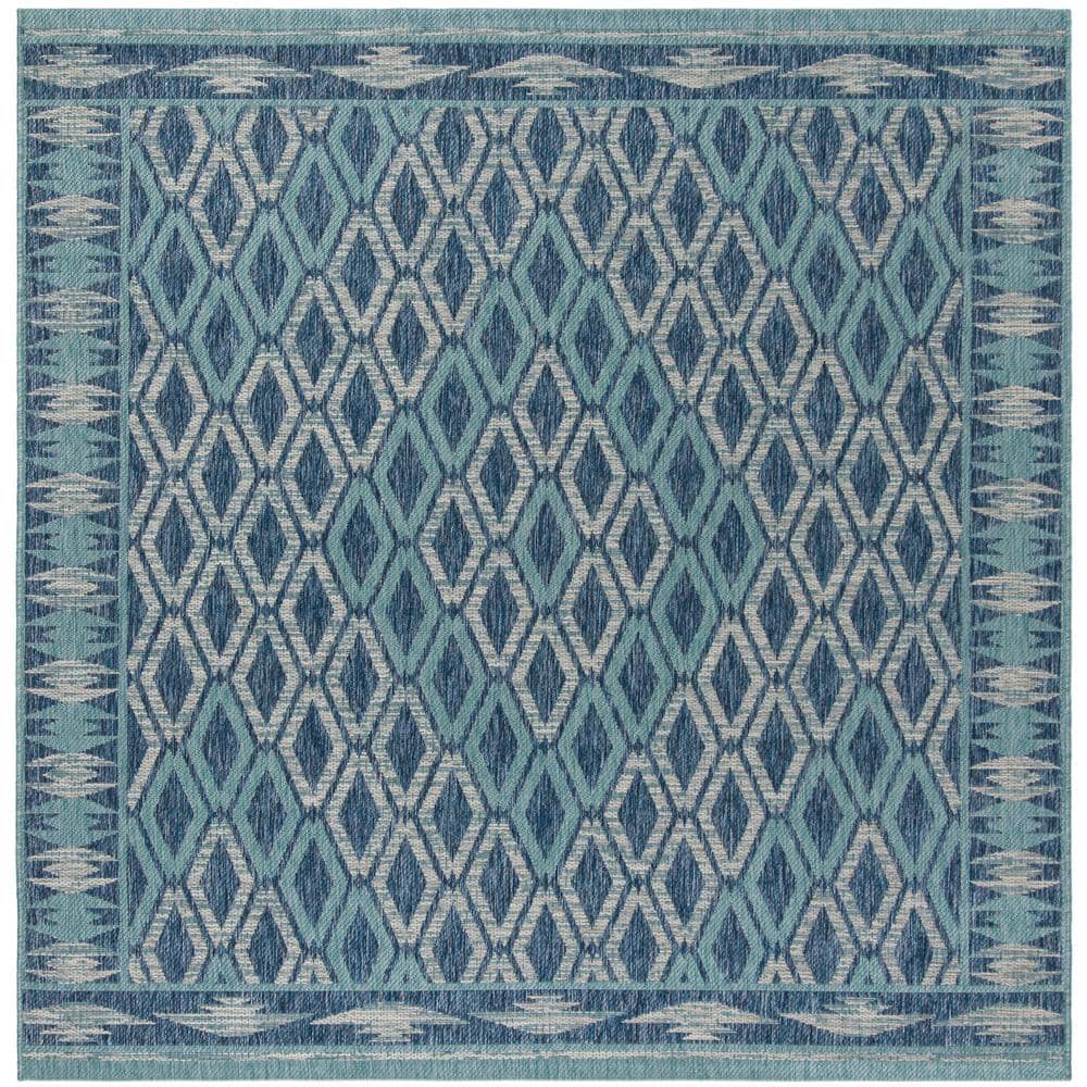 SAFAVIEH Courtyard Navy/Aqua 4 ft. x 4 ft. Border Diamond Indoor ...