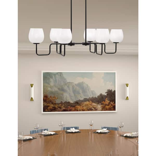 Elonia 6 Light Matte Black Linear Chandelier with 6 in. White Marble ...