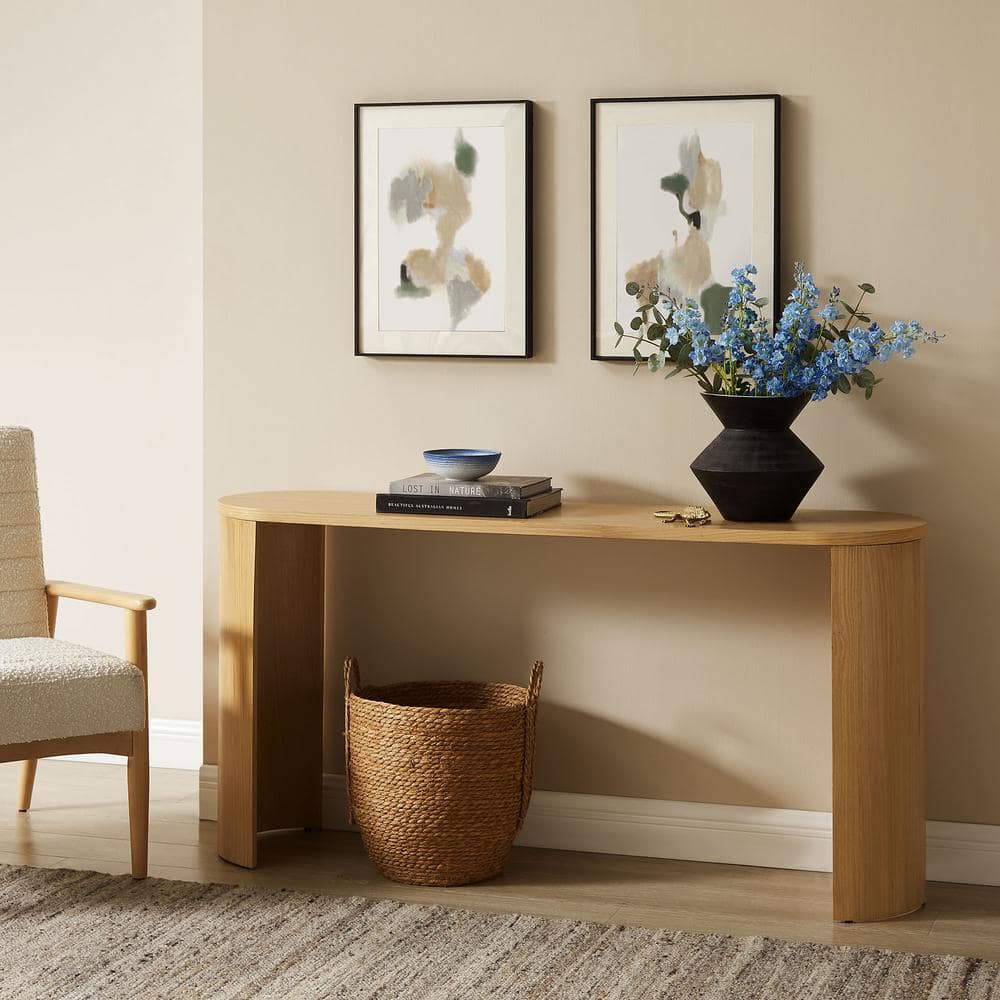 MODWAY Aspect 60 in. Oak Oval Wood Console Table with Reversible Arched ...