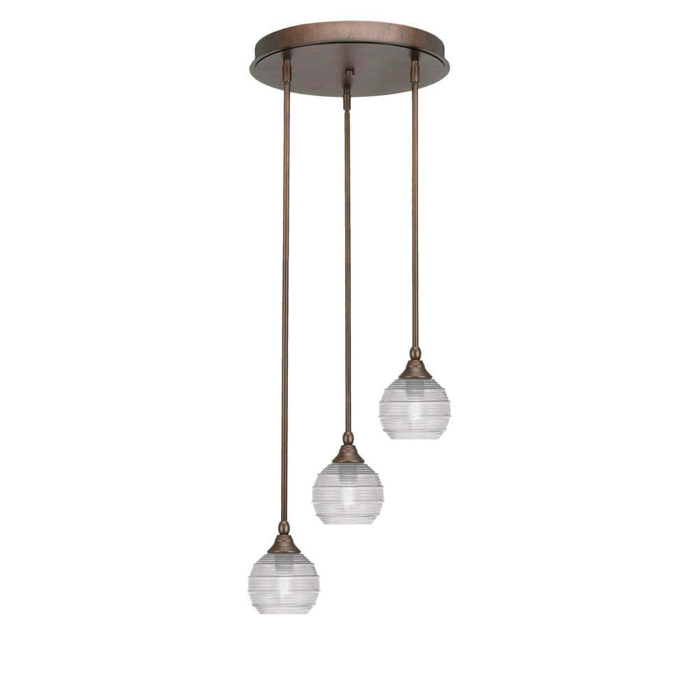 Villa 60-Watt 14.75 in. 3 Light Bronze Stem Pendant Light with 6 in ...