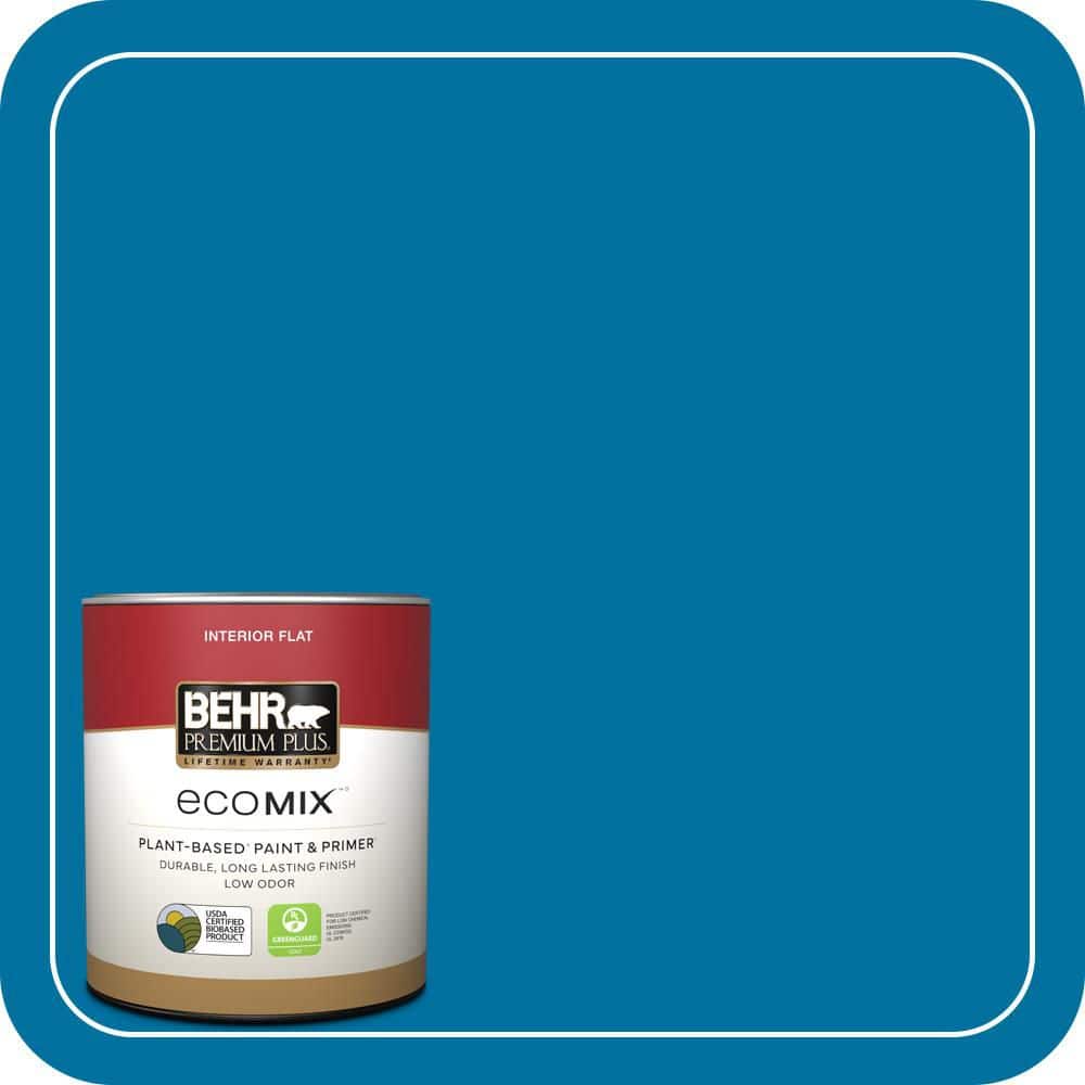 BEHR PREMIUM PLUS 1 qt. #550B-7 Blue Ocean Flat EcoMix Plant-Based ...