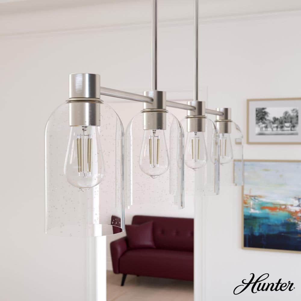 Hunter Lochemeade 4 Light Brushed Nickel Shaded Chandelier with Clear ...