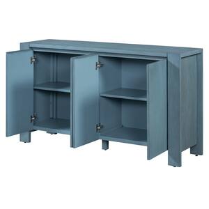 Qualler 60 in. Navy Rectangle MDF Console Table with Mirrored Doors and ...