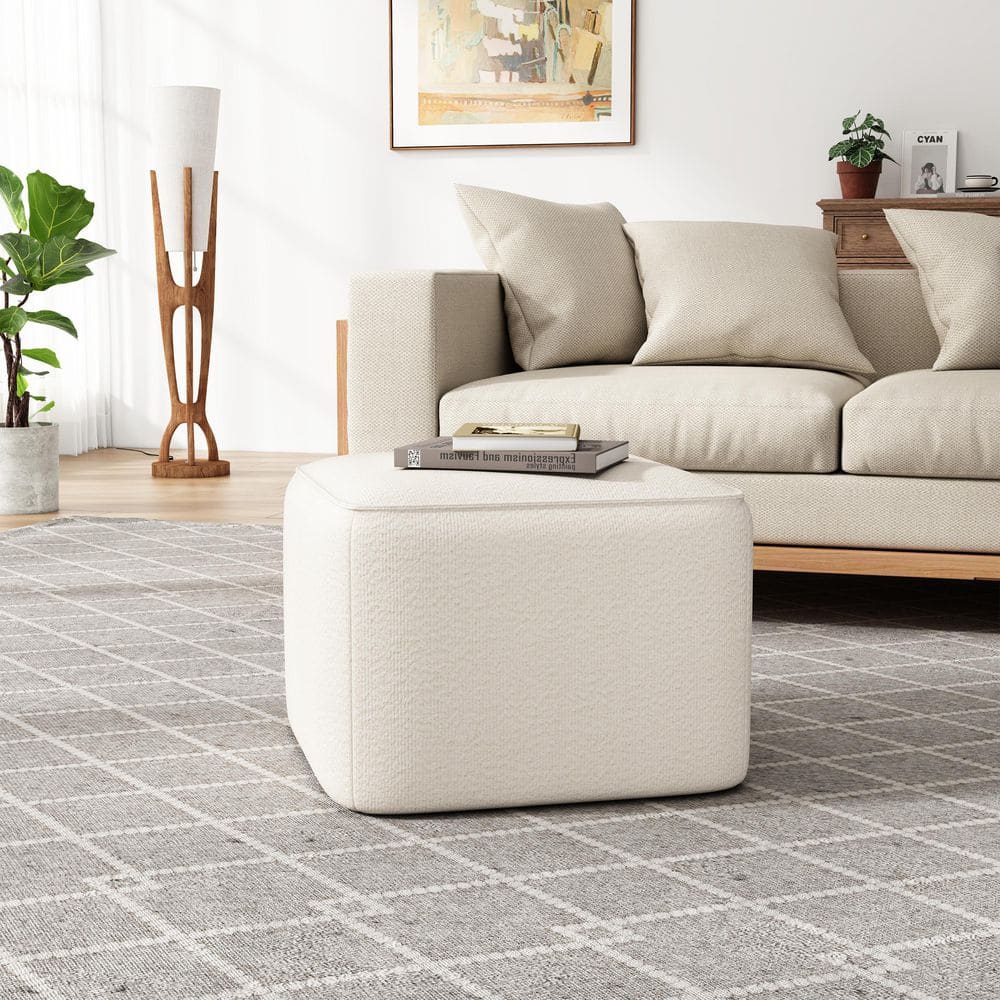 Harper & Bright Designs White 22 in. Square Boucle Fabric Upholstered ...