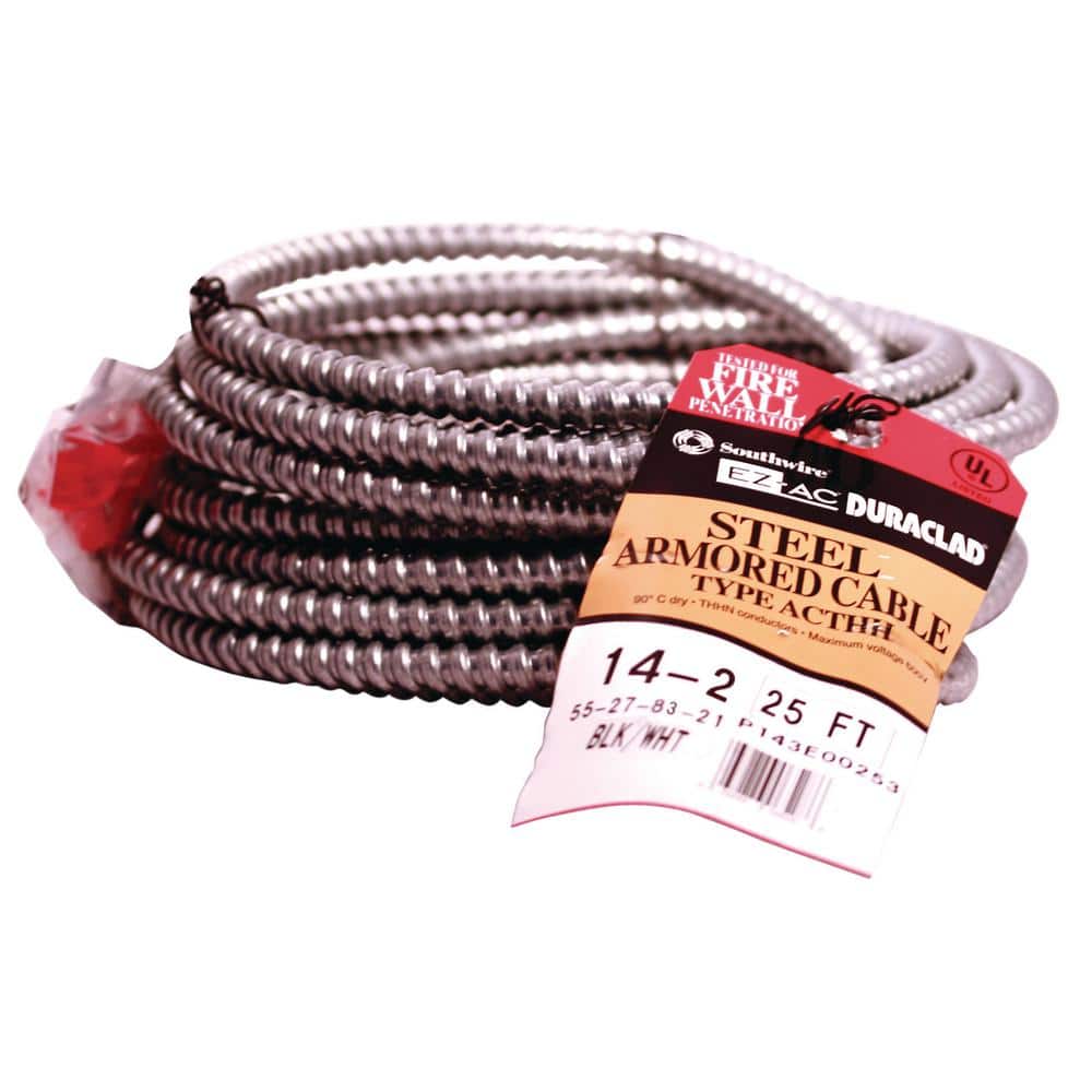 Southwire 25 ft. 14/2, 600-Volt Duraclad Type BX/AC SA Light-weight ...