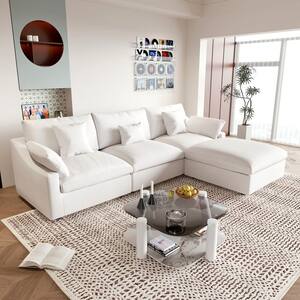 Magic Home 118 in. Square Arm 4-Piece Linen L-shaped Sectional Sofa ...