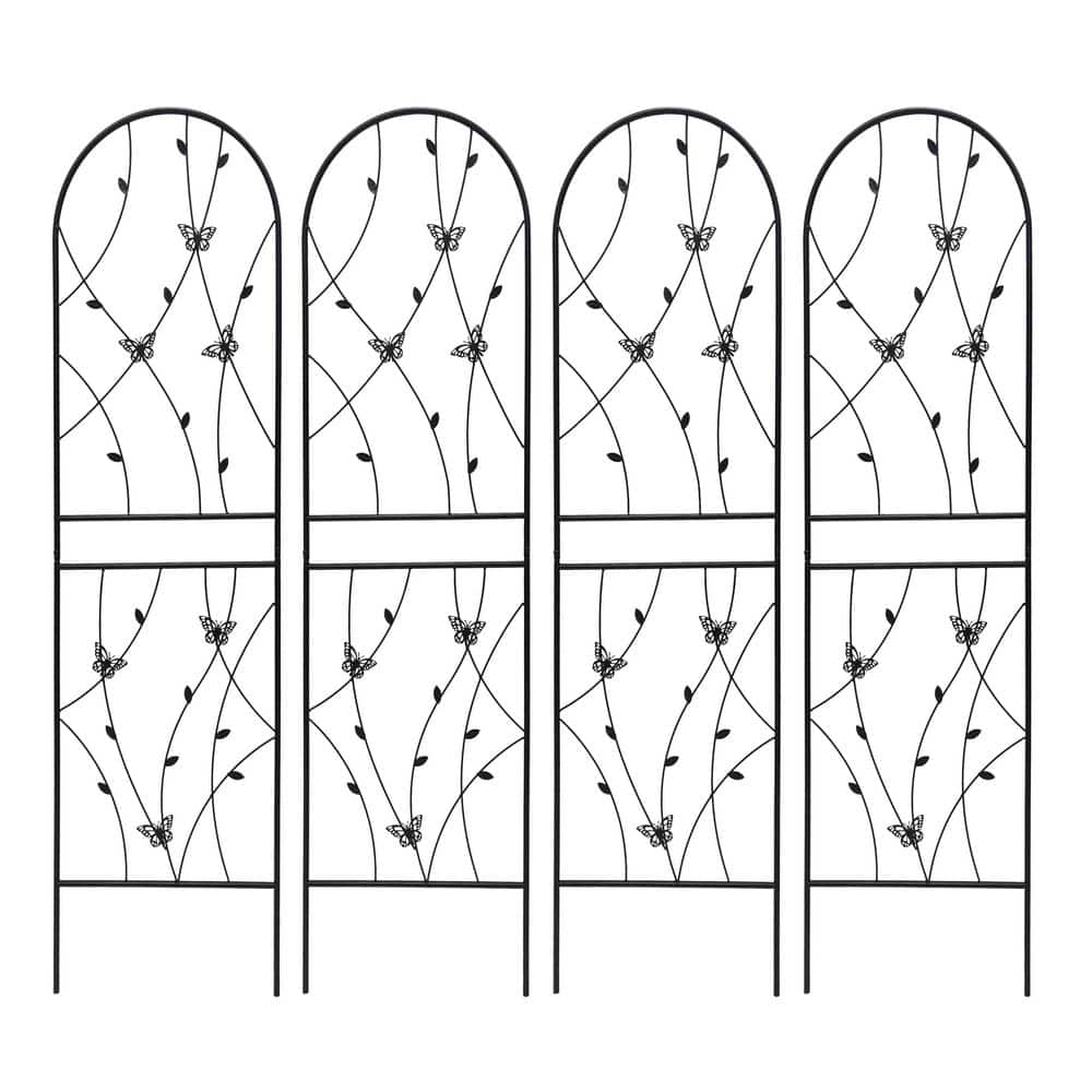 Miscool Avex Black 4-Pieces 19.7 in. W x 71 in. H Metal Garden Trellis for Climbing Plants ...