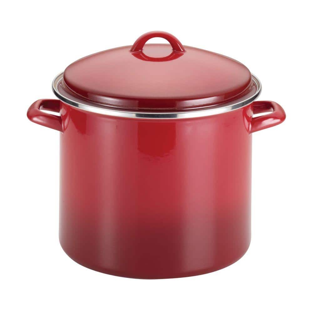 Rachael Ray Classic Brights 12 qt. Steel Stock Pot in Red with Lid ...