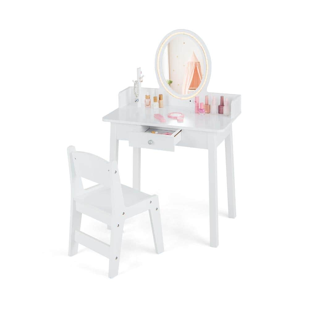 Bunpeony Kids Vanity Table and Chair Set with Detachable 2-Color LED ...