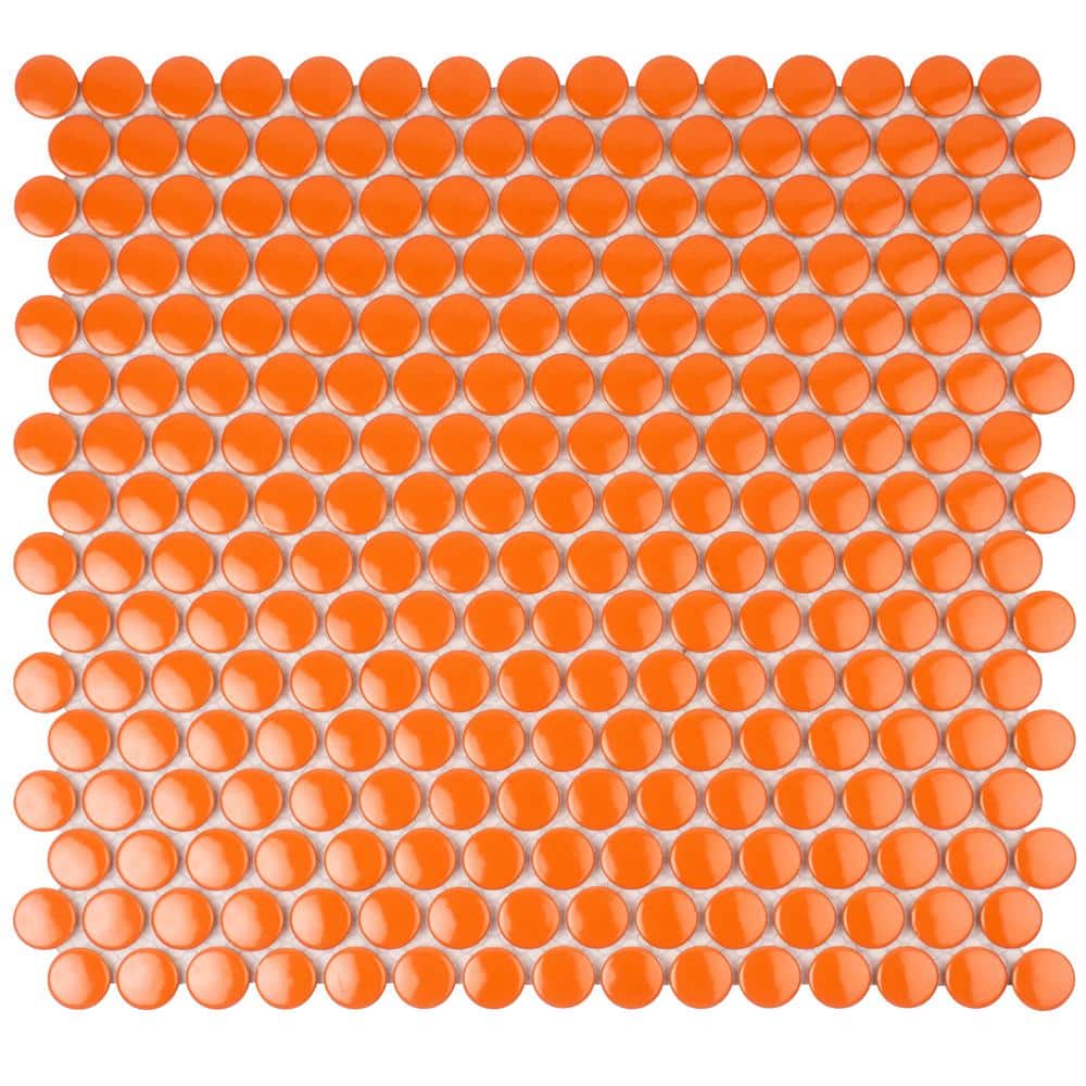 Apollo Tile Cirkel 4 in. x 5 in. Glossy Orange Porcelain Mosaic Wall ...