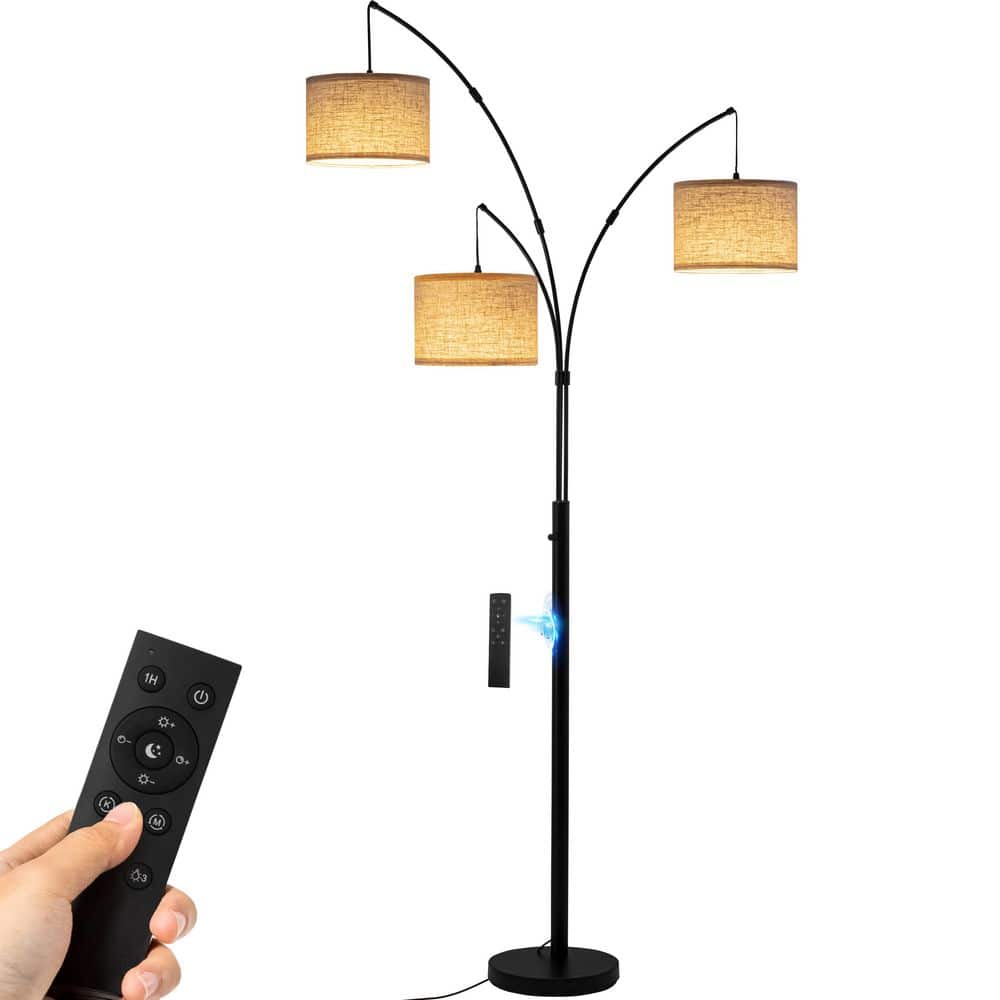 Netin 80 in. Black 3-Light Dimmable 3-Color Temperature, Arc Floor Lamp ...