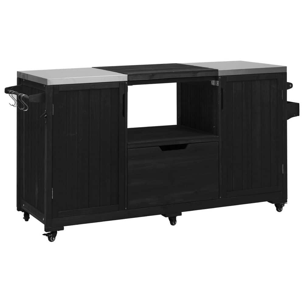 Sungrd Outdoor 227 Gal. 66.5 in. Black Kitchen Island for Big Green Egg Grills with Stainless ...