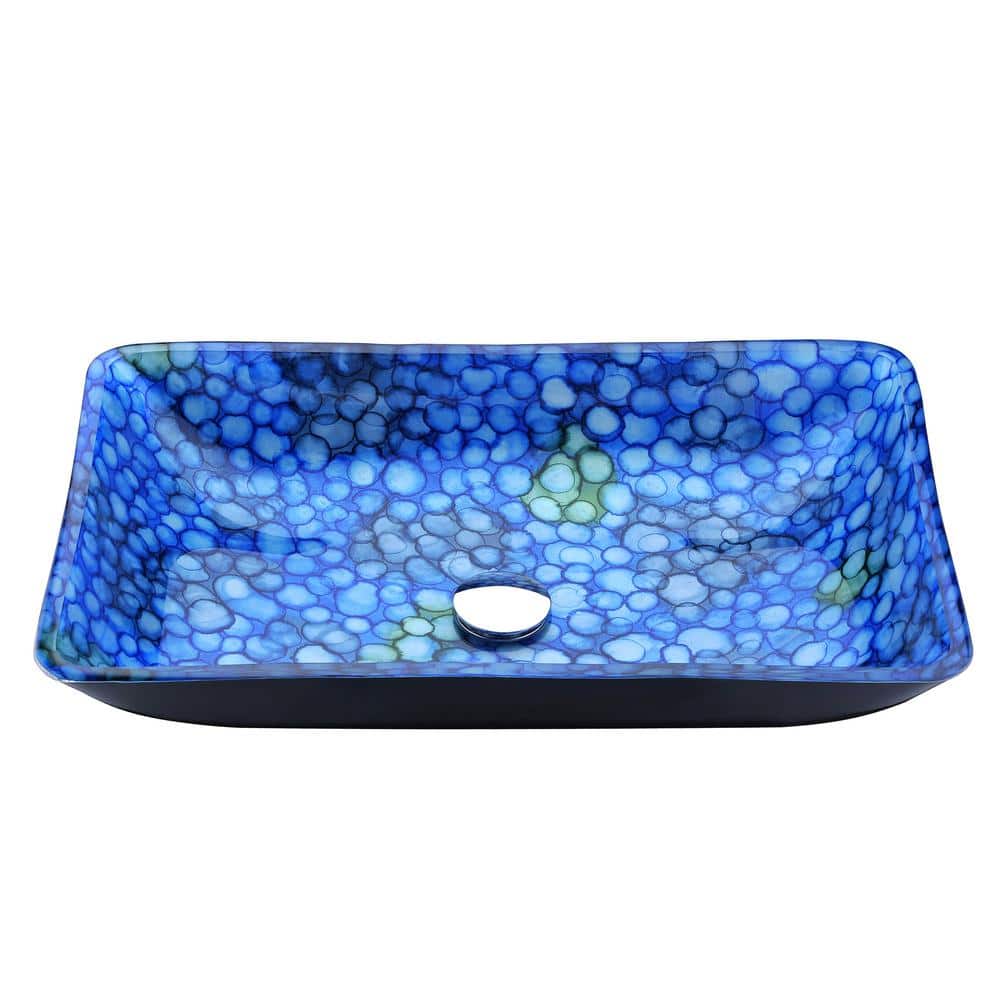 ANZZI Assai Series Rectangular Deco-Glass Vessel Sink in Lustrous Blue ...