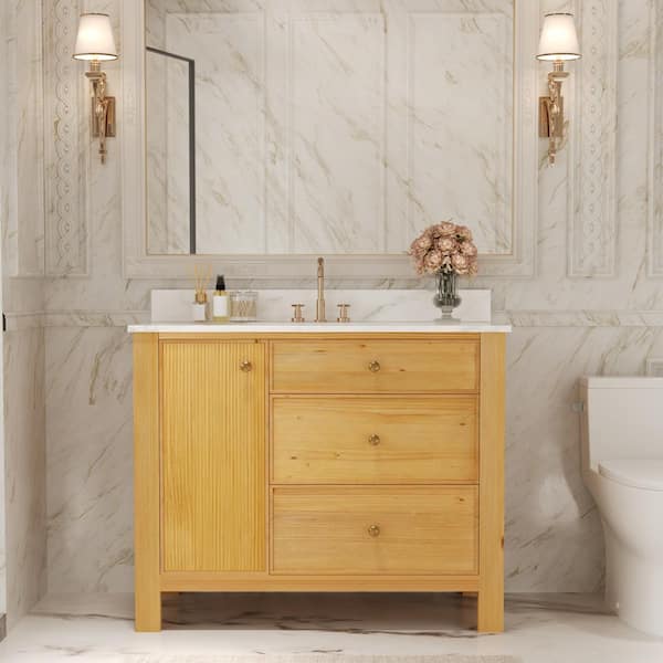 Reviews for DEERVALLEY 42 in. Single Sink Freestanding Light Natural ...