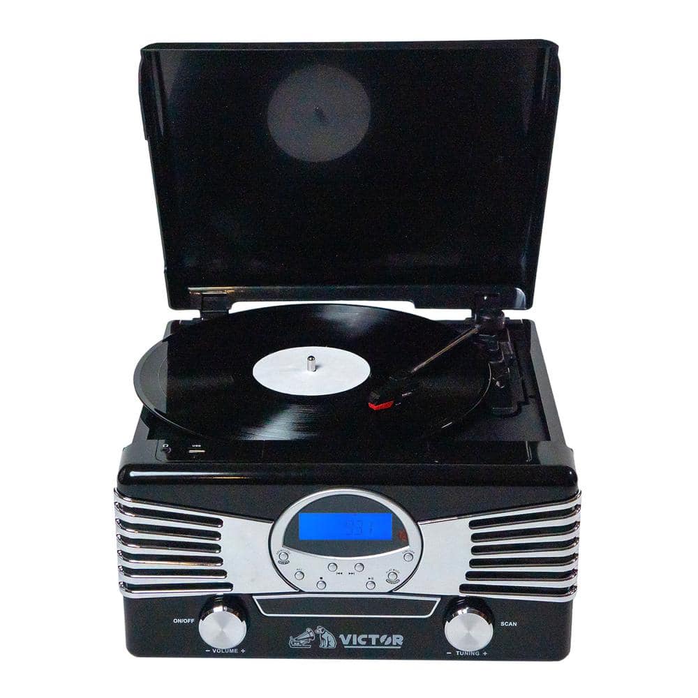 Victor Diner 7-in-1 Turntable Record Player, CD/MP3 Player, AM/FM Radio ...