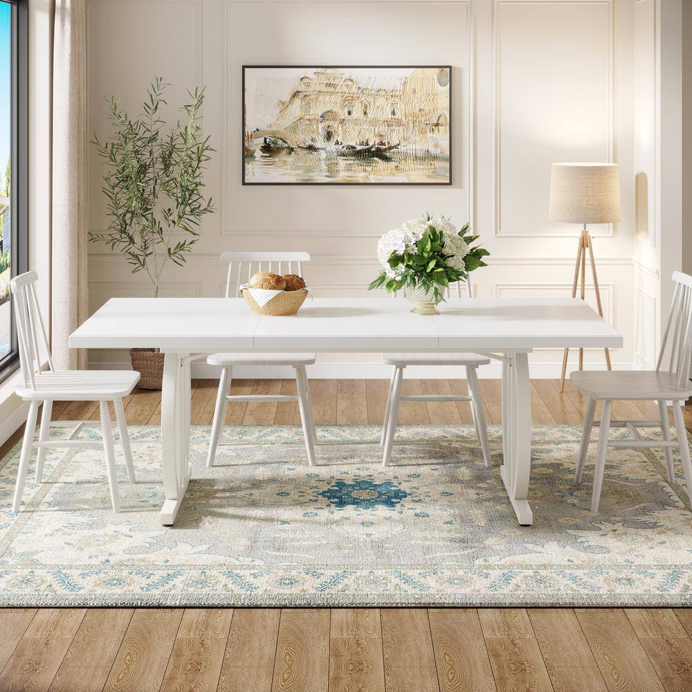 TRIBESIGNS WAY TO ORIGIN Halseey White Wood 63 in. Trestle Dining Table ...