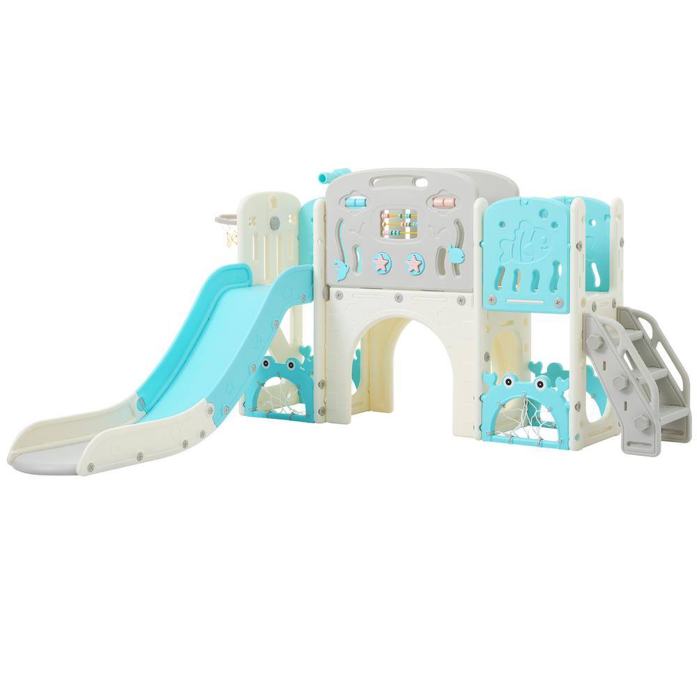 Blue HDPE Indoor and Outdoor Playset with Buffer Slide and Toy Storage ...