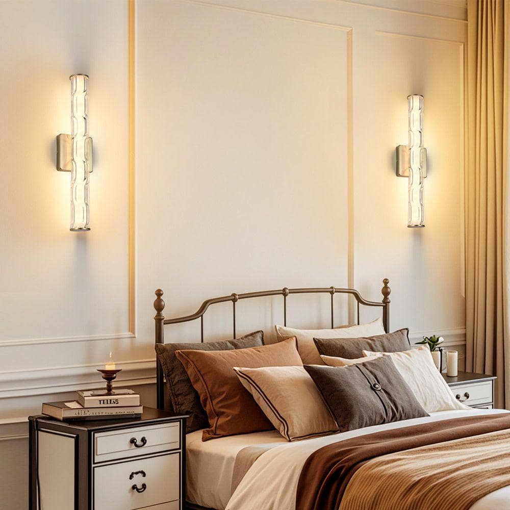 Sunpez 1-Light Gold LED Wall Sconce Set of 2 with Textured Glass Shade ...