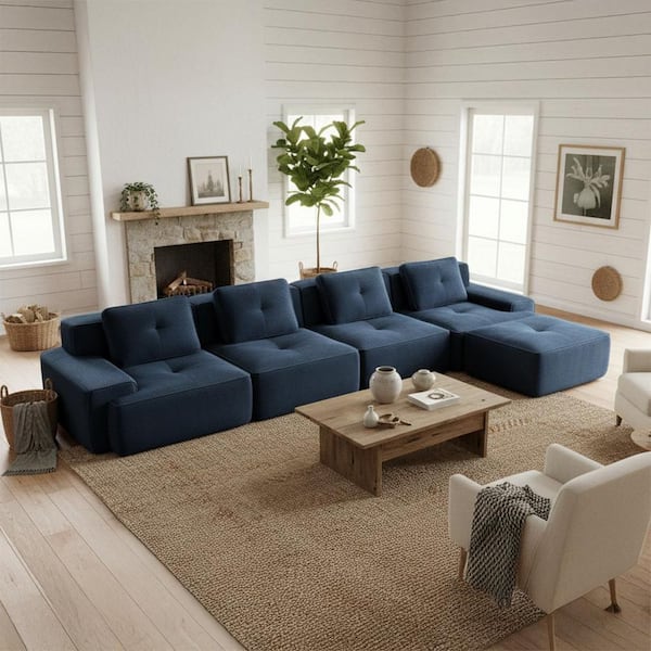 Homy Casa TITK 152.8 in. Track Arm 4-Piece Corduroy Modular Sectional ...