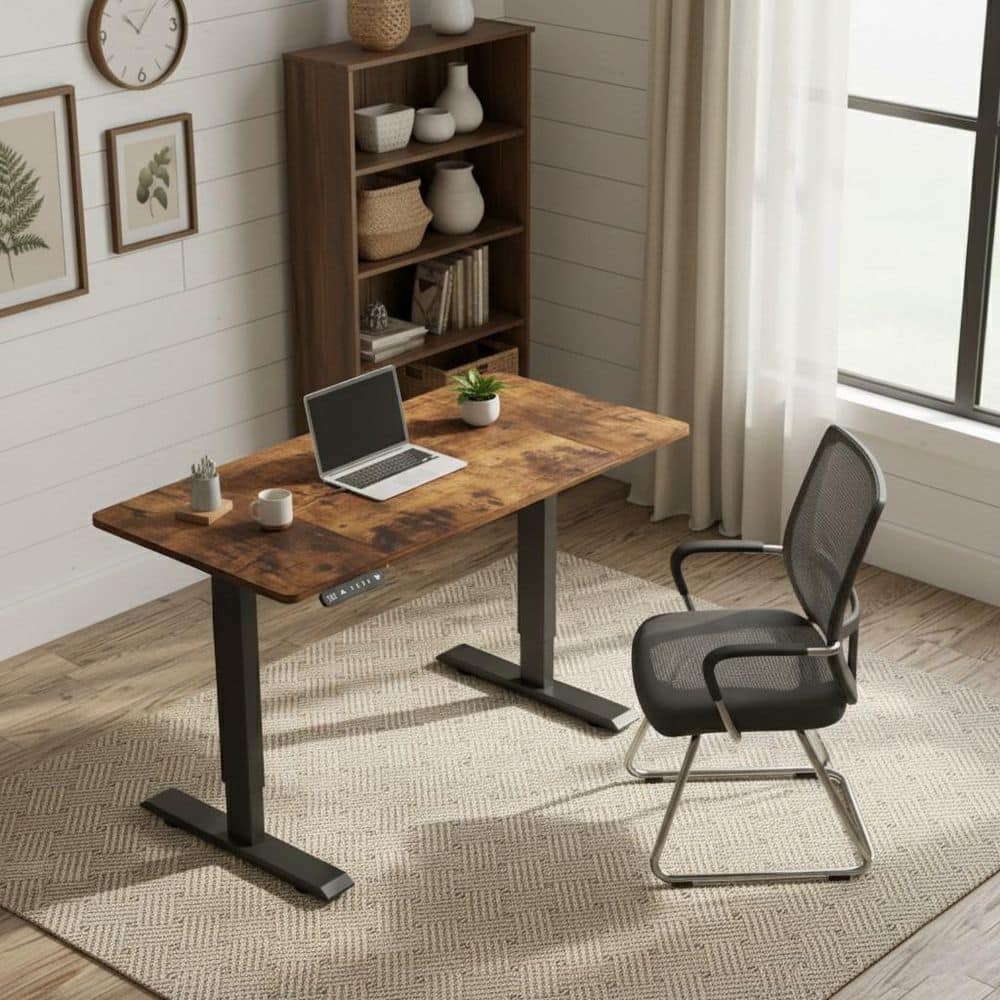 Homy Casa YDK 55 in. Chestnut Brown Rectangular Wood Adjustable Height ...