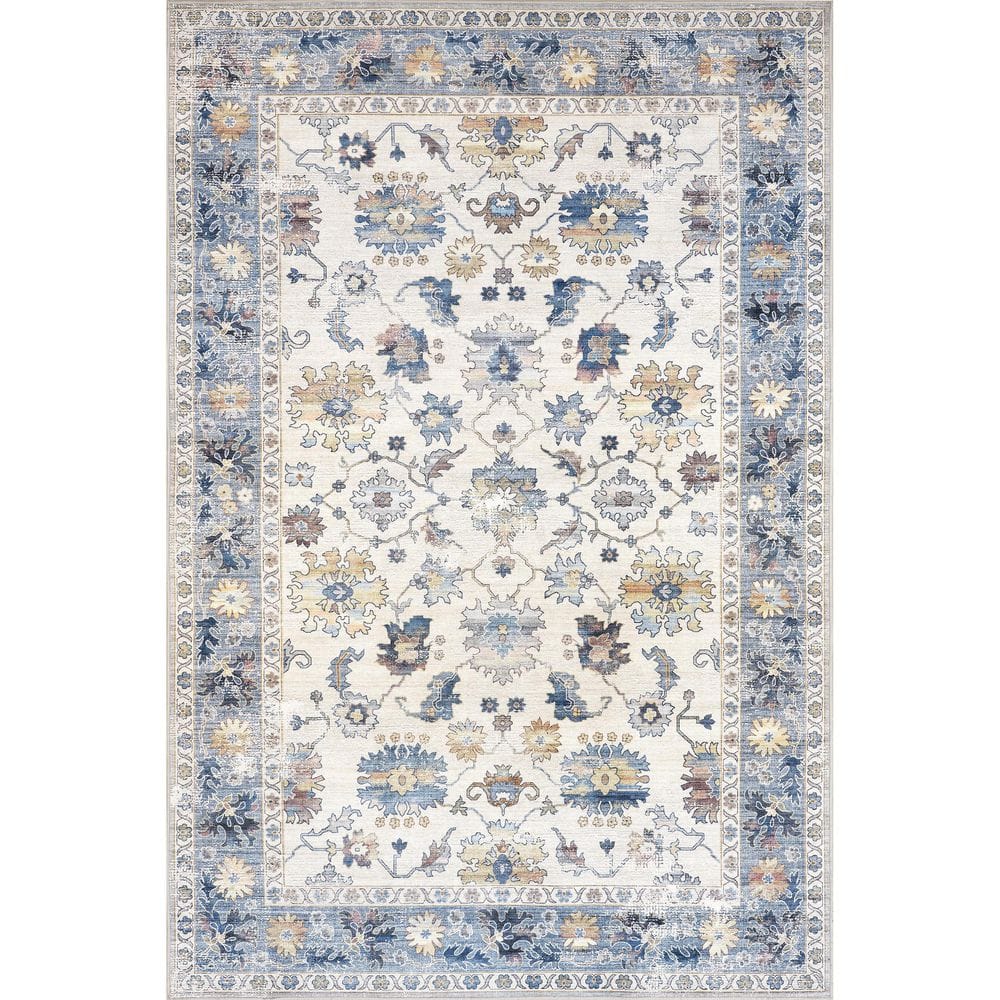 nuLOOM Loria Perisan Spill-Proof Machine Washable Blue 9 ft. x 12 ft ...