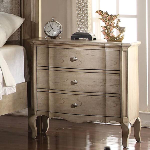 Acme Furniture Chelmsford 3 Drawer Antique Taupe Nightstand 30 in. x 30 in. x 18 in. 26053