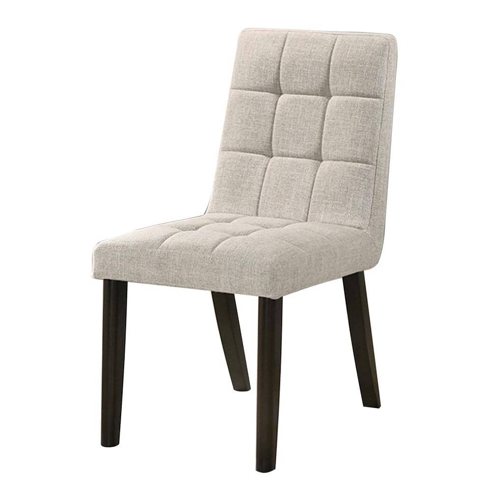 Aimilios Dark Walnut/Beige Fabric Side Chair Set of 2 with Tufted ...