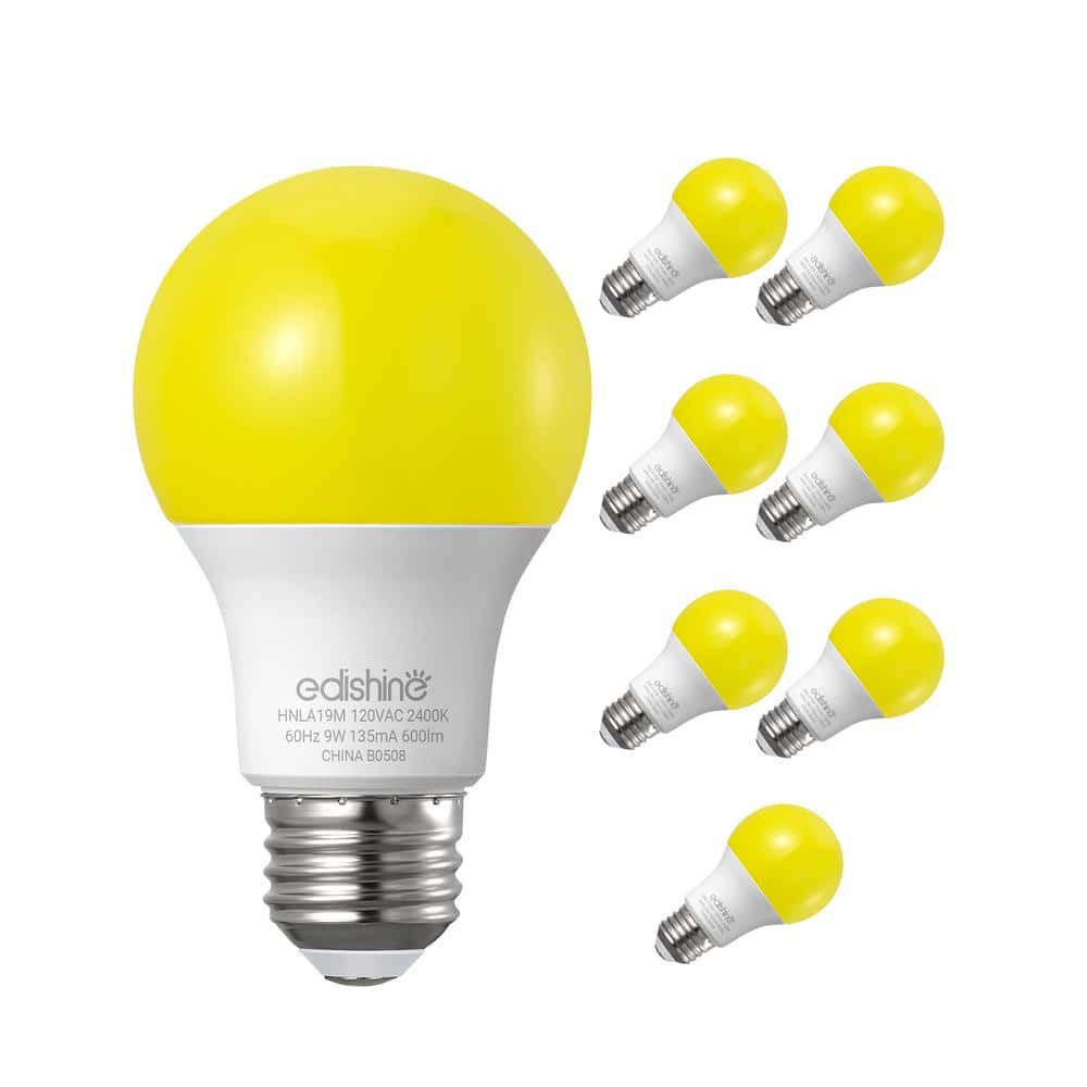 EDISHINE 60-Watt Equivalent A19 Outdoor E26 Medium Bug Light Yellow LED ...