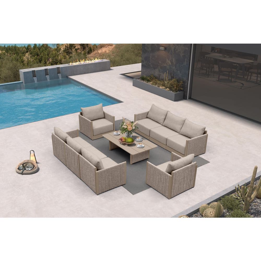 PURPLE LEAF 9 Pieces Outdoor Conversation Sets PP Rope Patio Sofa with ...