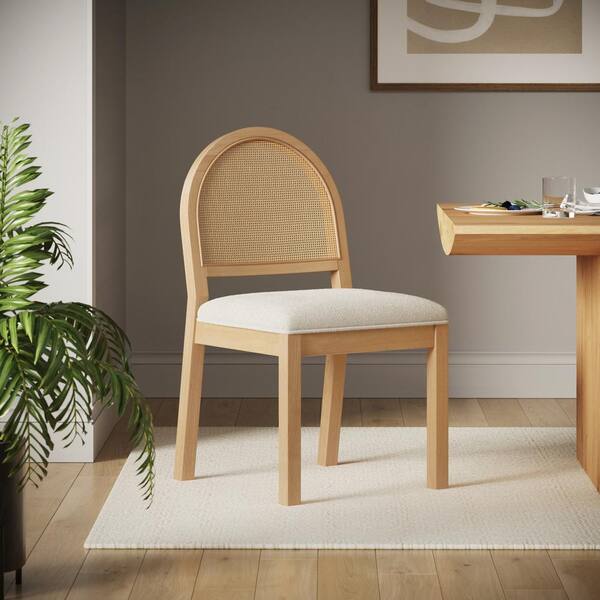 Nathan James Bailey 19 in. Boucle Upholstered Side Dining Chair w/ Rattan Back and Solid Wood ...
