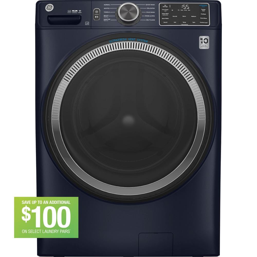 GE 4.8 cu. ft. Smart Sapphire Blue Front Load Washer with OdorBlock ...