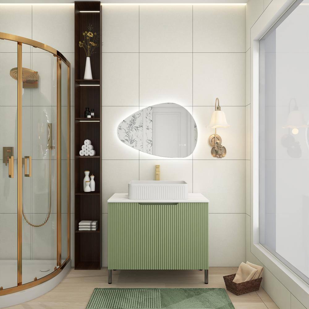 TCYO 30 in. Freestanding Light Green Bath Vanity with Carrara White ...