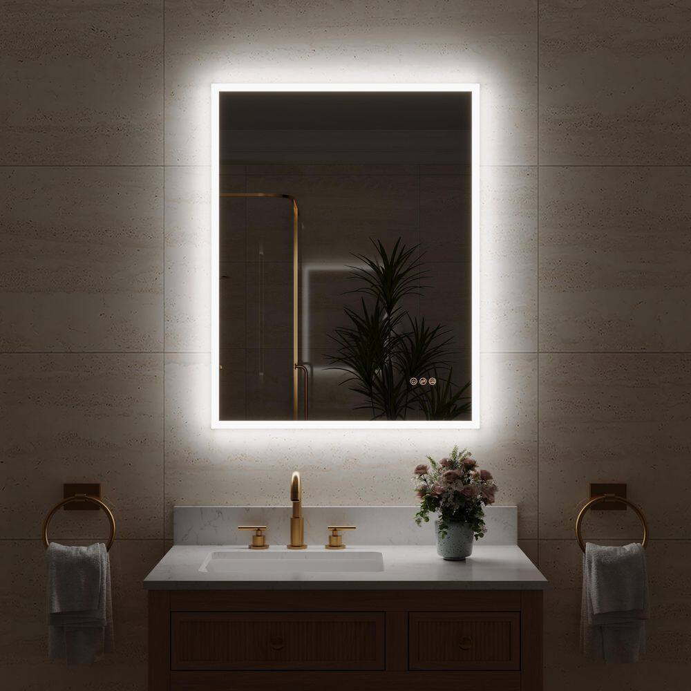 ANGELES HOME 28 in. W x 36 in. H Rectangular Framed LED Wall Bathroom ...