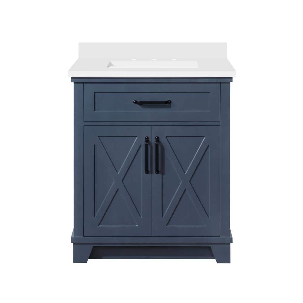 Buy Ollie 30 in. W Bath Vanity in Midnight Blue with Engineered Stone ...