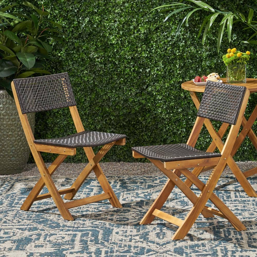 ITOPFOX Foldable Rattan Wood Outdoor Dining Chair/Bistro Chair for ...
