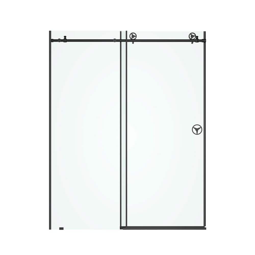 LIVACA 60 in. W x 76 in. H Frameless Sliding Shower Door in Matte Black ...